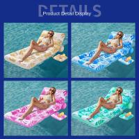 China Cross-border PVC Inflatable Raft Cup Holder Backrest Hollow-Design Floating Bed Tropical Leaf Patterned Beach Water Mattress for sale