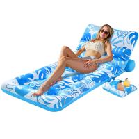 China Cross-border PVC Inflatable Raft Cup Holder Backrest Hollow-Design Floating Bed Tropical Leaf Patterned Beach Water Mattress for sale