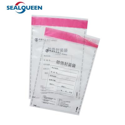 China Self Sealing Plastic Tamper Evidence Deposit Cash Bag Tamper Proof Money Bag for sale