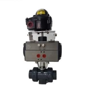 China 2 Way Electric PVC Double Union Ball Valve Thread Connection Chemical Resistant for sale