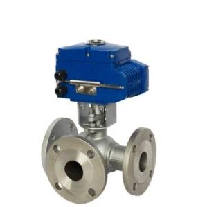 China T Shape Channel Straight Through Type 3 Way Stainless Steel Electric Ball Valve for sale