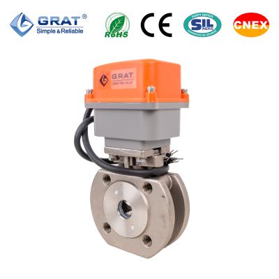 China IoT Short Flange Regulating Ball Valve PTFE Sealing with 4-20mA Feedback Signal AC220V DC24V Motorized Actuator Real-Time OLED Status Display for sale