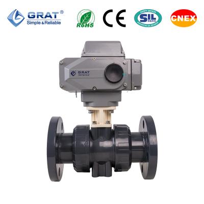 China UPVC Electric Ball Valve DN15-DN100 Lightweight Corrosion Resistant PVC Motorized Valve for Chemical Fluid Control for sale