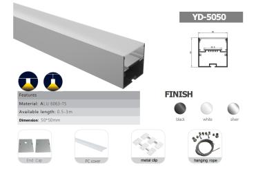 China 50*50mm Customizable Length and PC Cover Options for Suspended LED Profile Easy Installation for sale