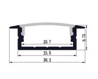 China Recessed LED Profile 30.3mm W * 9.75mm H with 6063 T5 Aluminum Alloy and Anodized Surface for LED Lighting Decoration for sale