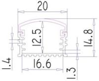 China 20*14.8mm 6063 T3-T8 Aluminium Alloy Anodized Finish Surface Mounted LED Aluminum Profile for Strip Light for sale