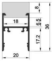 China 6063 T3-T8 Aluminum Alloy Surface Mounted LED Profile with PC Milky Regressed Diffuser Cover 36*20mm for sale