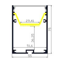 China Oblong Suspended LED Profile Aluminium Alloy Anodized LED Channel Diffuser 55*75mm for sale