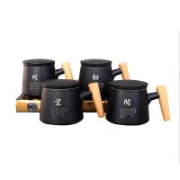 China Ceramic Wood Handle Frosted Retro Tea Cup With Separator for sale