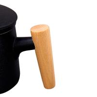 China Ceramic Wood Handle Frosted Retro Tea Cup With Separator for sale