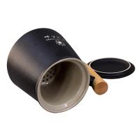 China Ceramic Wood Handle Frosted Retro Tea Cup With Separator for sale