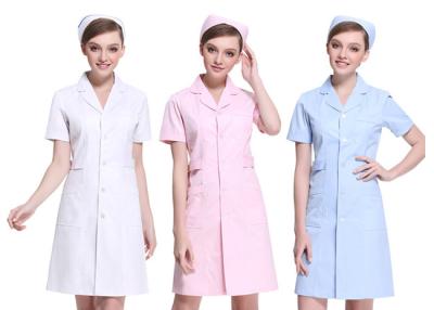 China Short Sleeve White / Pink Nurse Uniform Dress With Long Style Coat for sale
