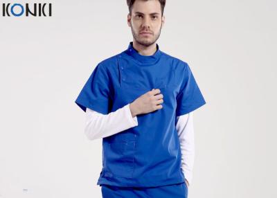 China Mens Medical Scrubs Uniforms , Short Sleeve Cotton Surgical Gown Green for sale