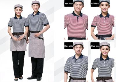 China Stripe T shirt Short Sleeve Restaurant Staff Uniforms for Men and Women for sale