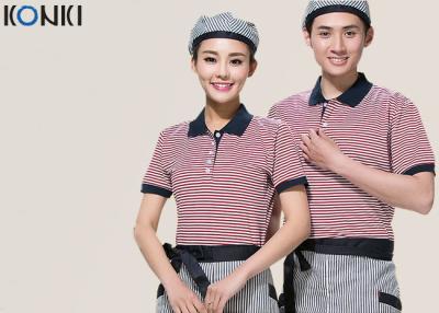 China Stripe T shirt Short Sleeve Restaurant Staff Uniforms for Men and Women for sale