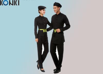 China Cool Restaurant Staff Uniforms With Solid Color Long Sleeve Shirt And Pants for sale