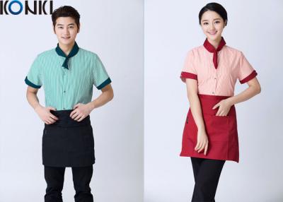 China Stripe Shirt Restaurant Staff Uniforms Embroidered Workwear For Women for sale