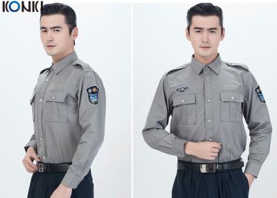 China Polyester Cotton Male Security Officer Uniforms Blue Long Sleeve Shirt for sale