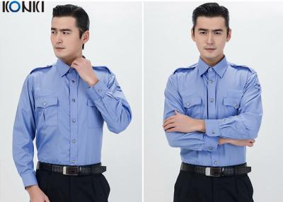 China Polyester Cotton Male Security Officer Uniforms Blue Long Sleeve Shirt for sale