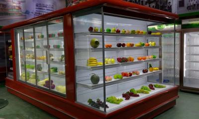 China Red Multideck Open Chiller Bakery Dairy food Refrigerator Showcase Mirror Top for sale