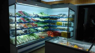 China Vertical Air Curtain LED Light Multideck Open Chiller Corner Type for sale