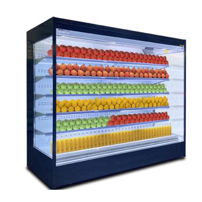 China Right Angle Upright Front Open Dairy Chiller With Night Air Curtain for sale