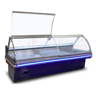 China Curved Glass Commercial Butchery Shop Freezer Deli Display Refrigerator for sale
