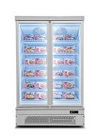China Fan cooling Bottom Units Glass door Fridge Inside Visible Stand Display Freezer 750W for sale