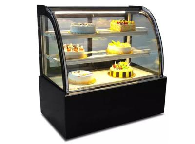 China Curved Glss Door Built In Heating Wire Bakery Display Showcase With Marble Stainless Steel Base for sale