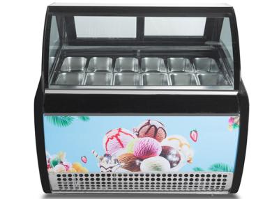China Curved Glass Arc Gelato Display Freezer With 10 12 14 16 18 Flavor Pans for sale