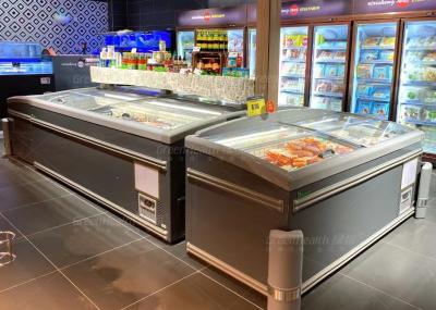 China 1000L Commercial Curved Glass Top Island Display Freezer For Supermarket for sale