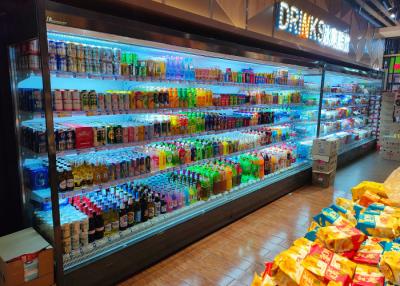 China Supermarket 2m Right Angle Multideck Open Chiller With Air Curtain Drink Display Cooler for sale