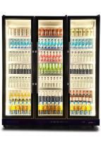 China 880L Supermarket Display Cooler Dynamic Cooling Tricolor LED Light Vertical Dazzle Black Drink Chiller for sale