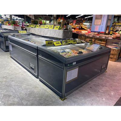China Refrigerated Showcase Commercial Cooler Frozen Food Display Freezer With Top Glass Window for sale