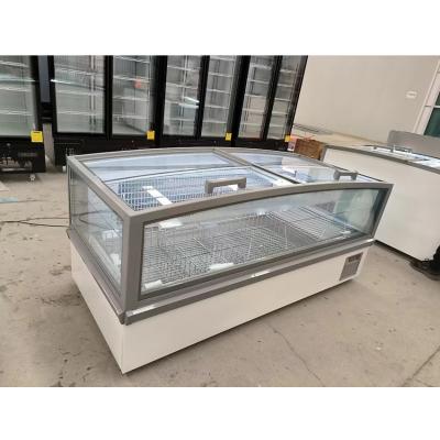 China Large Window Glass Display Cabinet Supermarket Island Freezer With Internal Embossed Aluminum for sale