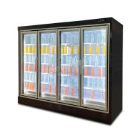 China Fan Cooling Auto Spring Back Glass Door Upright Freezer Merchandiser Refrigerator for sale