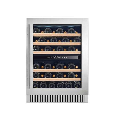 China ETL Certificate Black Electric Wine Cooler with Wood Shelves Dual Zone Glass Door Display Cooler for sale