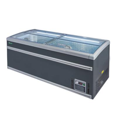 China Top Sliding Door Supermarket Island Freezer with Interior Lighting Aluminum for sale