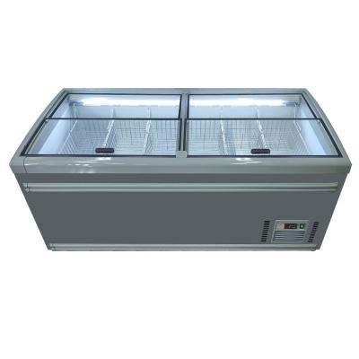 China 8 Ft Large Supermarket Island Display Sliding Glass Door Freezer For Chicken Storage for sale