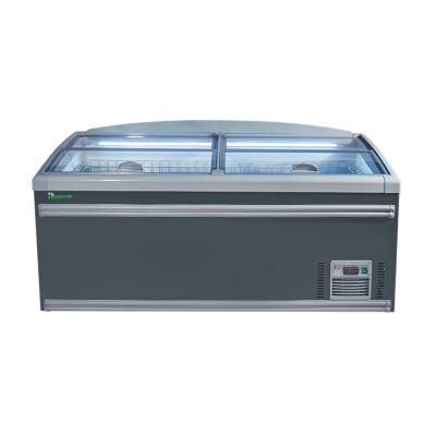 China 2 Door Commercial Island Freezer With R290 Refrigerant Interior Light 1040L for sale