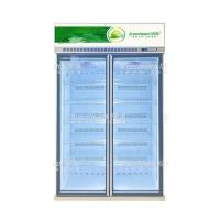 China Commercial Vertical Double Door Beverage Display Refrigerator With Wheel for sale