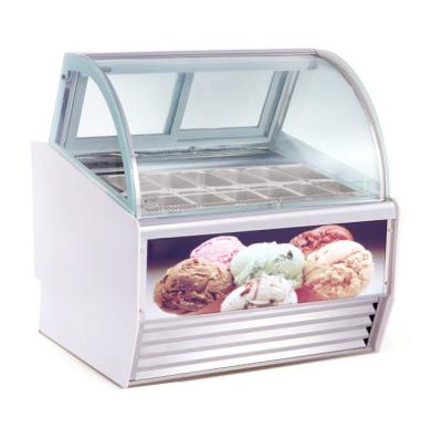 China Ice Cream Shop Scoop Ice Cream Display Freezer Gelato Freezer With Curved Glass for sale