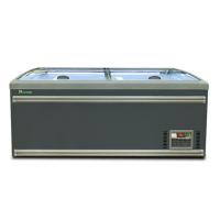 China Large Commercial Stainless Steel Glass Horizontal Storage Island Cabinet Freezer for sale