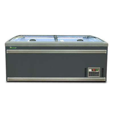 China Large Commercial Stainless Steel Glass Horizontal Storage Island Cabinet Freezer for sale