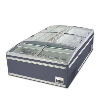 China Horizontal Glass Stainless Steel Commercial Island Freezer For Frozen Products for sale