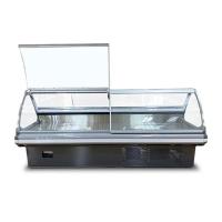 China Flip Up Curved Glass Open Style Cooked Food Store Refrigerated Display Freezer for sale