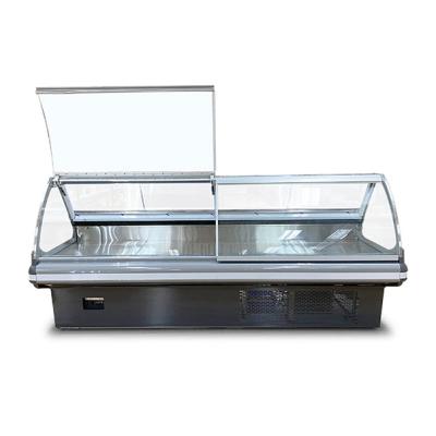 China Flip Up Curved Glass Open Style Cooked Food Store Refrigerated Display Freezer for sale
