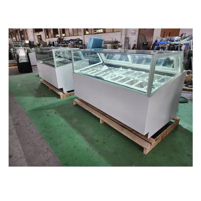 China Curved/Right Angled Glass Stainless Steel Ice Cream Display Freezer Fridge for sale