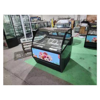 China Commercial Curved Glass Ice Cream Display Freezer with Digital Controller Tempered Glass and LED Lighting for sale