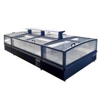 China -18--22°C R290 Modular Plug-In Ventilated Island Freezer with Ultra-Large Curved Glass Display‌ for sale